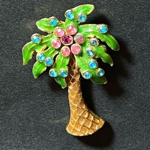 Vintage | Jewelry | Vintage Gold Rhinestone Enamel Palm Tree Pin | Poshmark